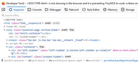 [answered] is not showing in the browser and it is preventing tinymce to work is there