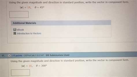 solved using the given magnitude and direction in standard