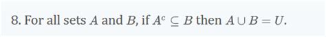 solved 8 for all sets a and b if ac⊆b then a∪b u