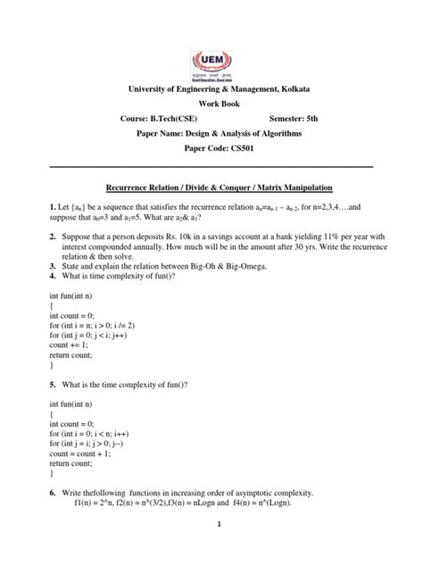analysis of algorithms recurrence relations divide and conquer dynamic programming and