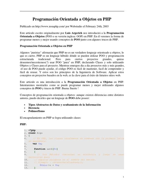 programación orientada a objetos en php pdf programación orientada a objetos objeto
