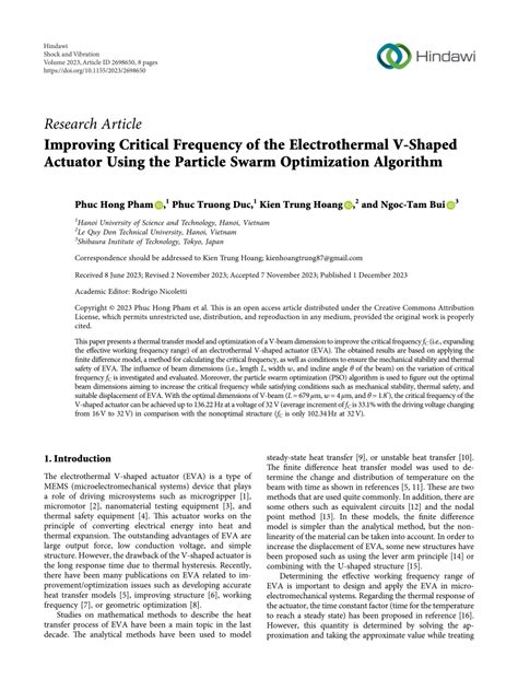 pdf improving critical frequency of the electrothermal v shaped actuator using the particle