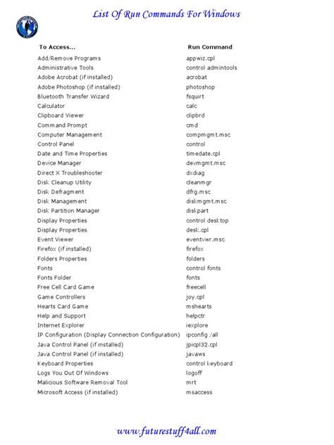 list of run commands for windows pdf pdf windows registry microsoft windows