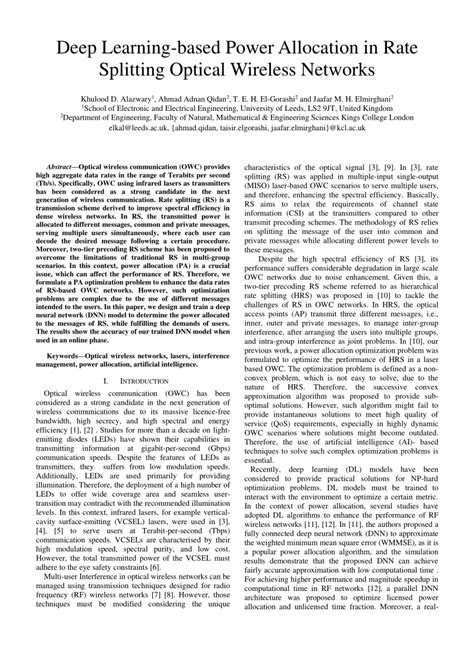 pdf deep learning based power allocation in rate splitting optical wireless networks
