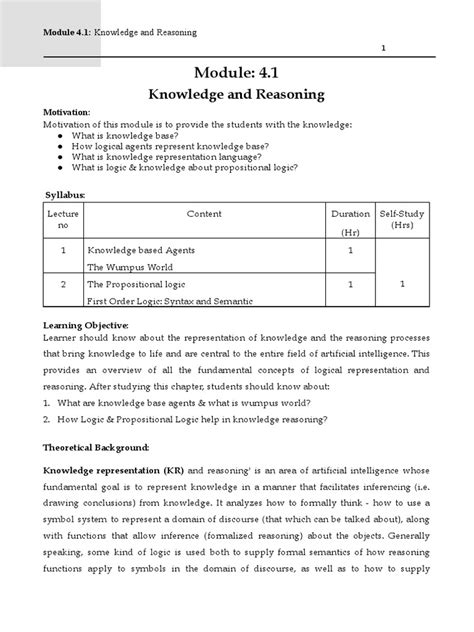 module 4 1 knowledge and reasoning pdf first order logic logic