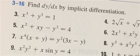 solved find dy dx by implicit differentiation 3 x 3