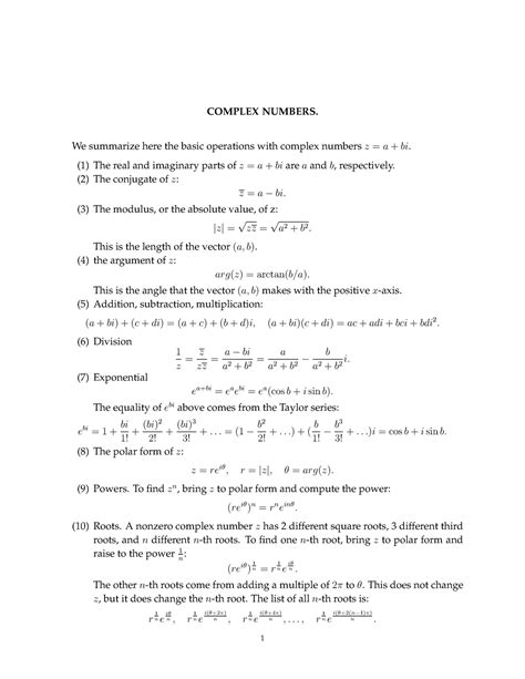 complex numbers complex numbers we summarize here the basic operations with complex numbers z