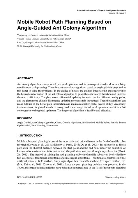 pdf mobile robot path planning based on angle guided ant colony algorithm