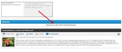 how to set the home page in php fusion inmotion hosting