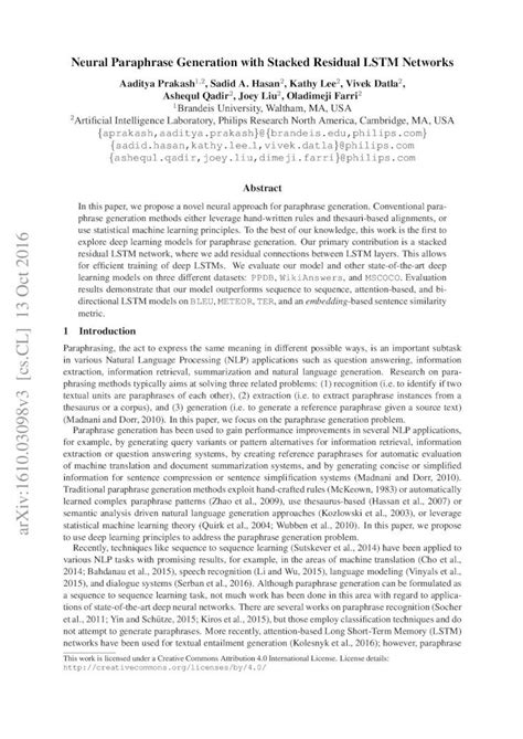 pdf neural paraphrase generation with stacked residual lstm neural paraphrase generation