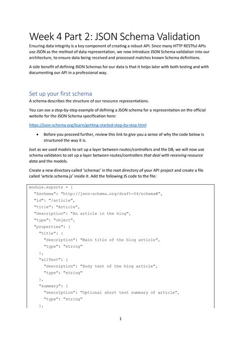 Week 4 Lab JSON Schema Validation Week 4 Part 2 JSON Schema