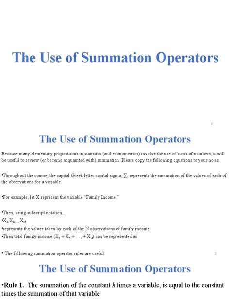 the use of summation operators pdf summation variance