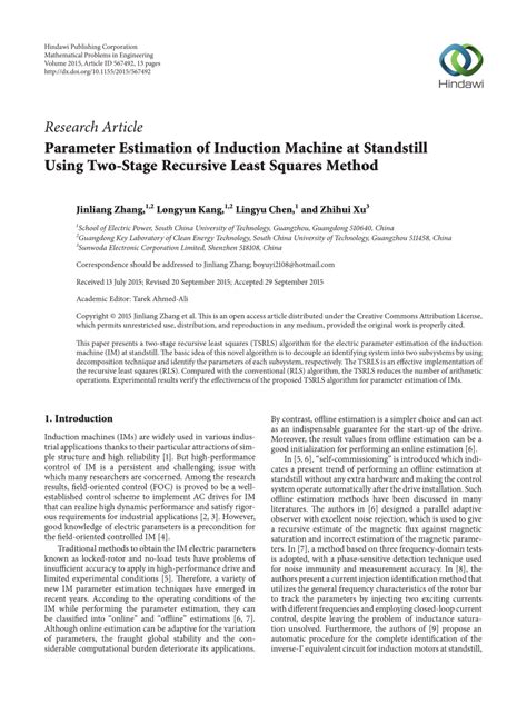 pdf parameter estimation of induction machine at standstill using two stage recursive least