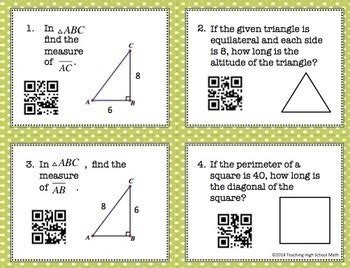 Geometry Pythagorean Theorem Task Cards With QR Codes TpT