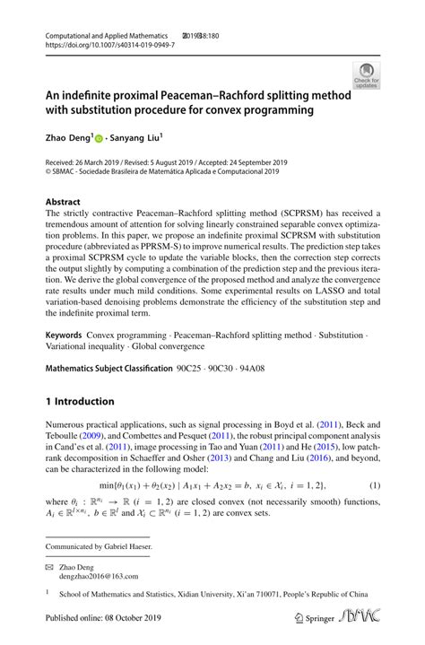 pdf an indefinite proximal peaceman rachford splitting method with substitution procedure for