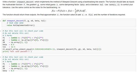 write a function steepest descent which implements