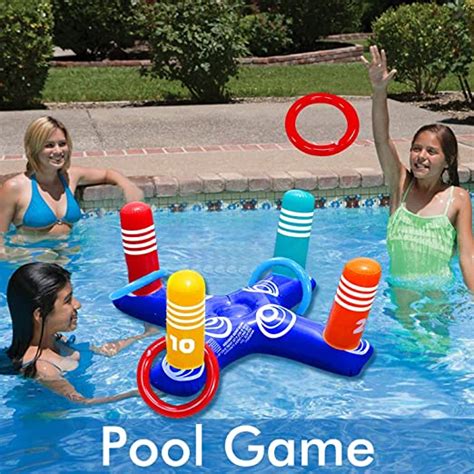 Inflatable Pool Ring Toss Pool Game Toys Floating Swimming Pool Ring With 4 Pcs Rings For