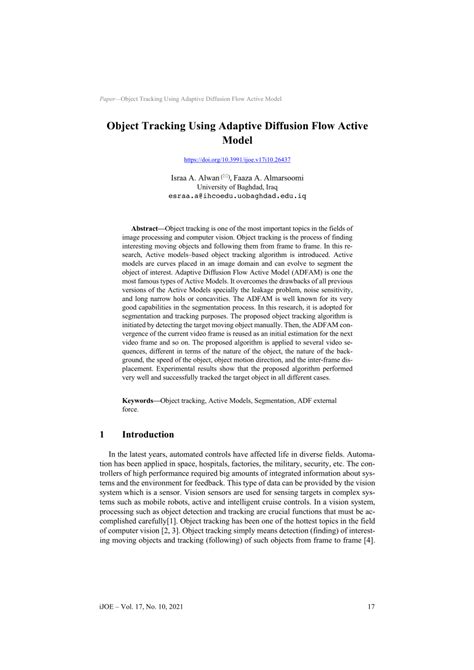 pdf object tracking using adaptive diffusion flow active model