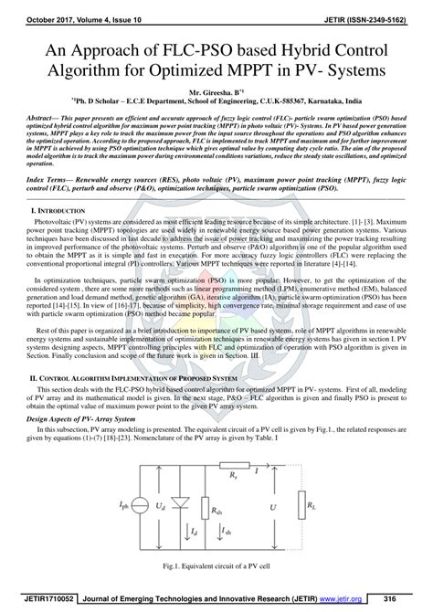 pdf an approach of flc pso based hybrid control algorithm for optimized mppt in pv systems