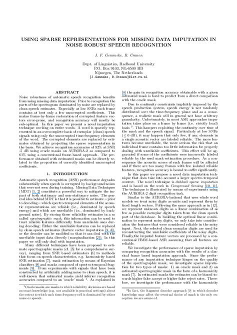 pdf compressive sensing for missing data imputation in noise robust speech recognition bert
