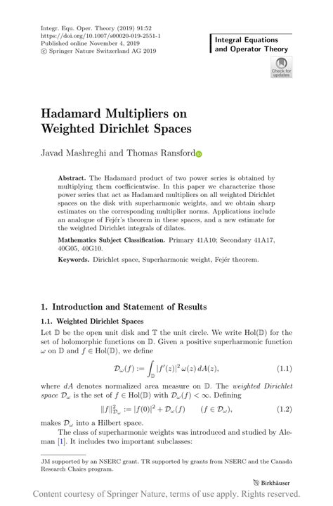 hadamard multipliers on weighted dirichlet spaces request pdf