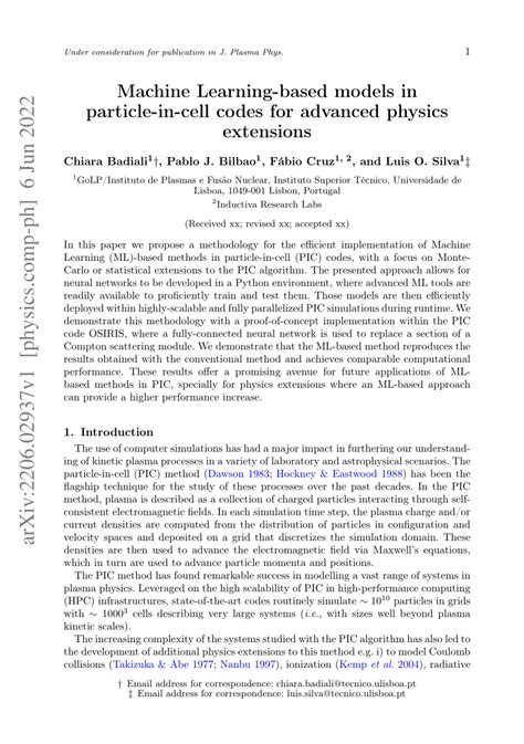 pdf machine learning based models in particle in cell codes for advanced physics extensions