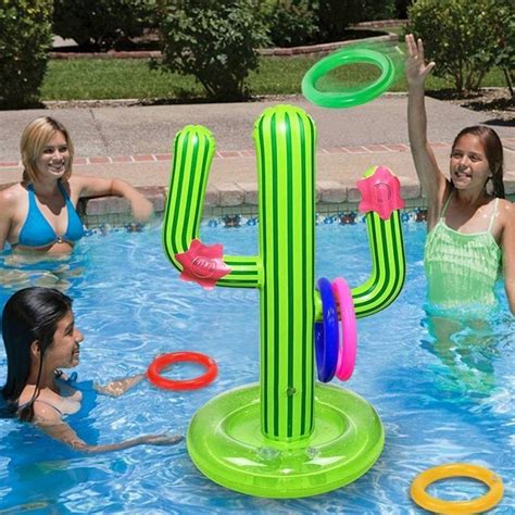 Cactus Inflatable Cactus Ring Toss Game Set Inflatable Ring Floating Pool Game Hawaiian The