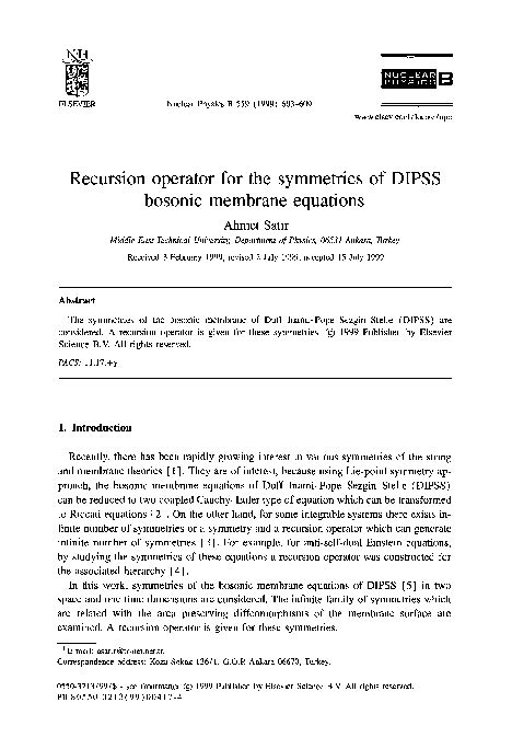 pdf recursion operator for the symmetries of dipss bosonic membrane equations ahmet satir