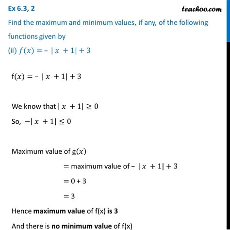 ex 6 3 2 ii for f x x 1 3 find max and min values