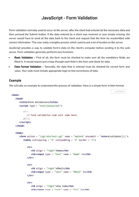 Java Script Form Validation JavaScript Form Validation Form
