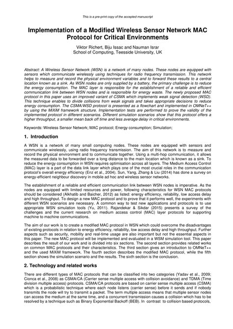 pdf implementation of a modified wireless sensor network mac protocol for critical environments