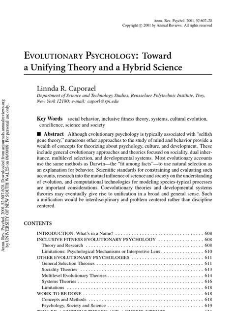 evolutionary psychology toward a unifying theory and a hybrid science pdf natural selection
