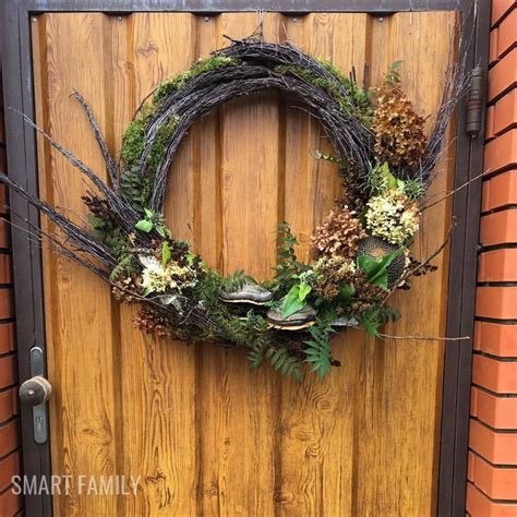 A Wooden Door With A Wreath On It