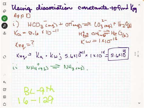 solved a using dissociation constants from appendix d determine the value for the equilibrium