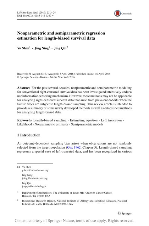 nonparametric and semiparametric regression estimation for length biased survival data request pdf
