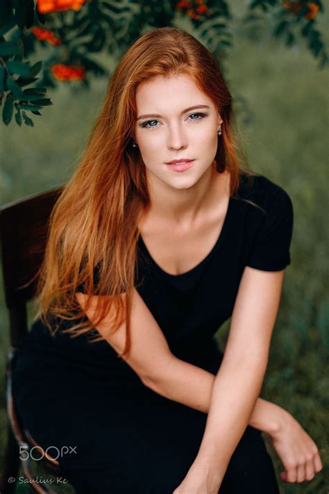 Gintare Ginger Copper Hair Green Turquoise Eyes Black Tee Red Hair Woman Beautiful Red