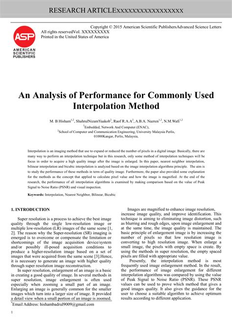 pdf an analysis of performance for commonly used interpolation method
