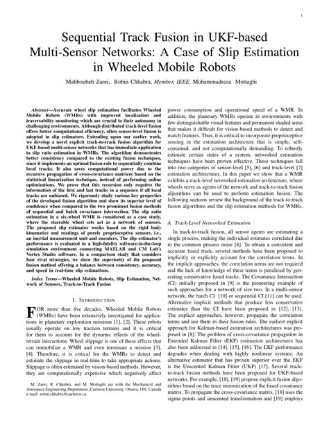 pdf sequential track fusion in ukf based multi sensor networks a case of slip estimation in