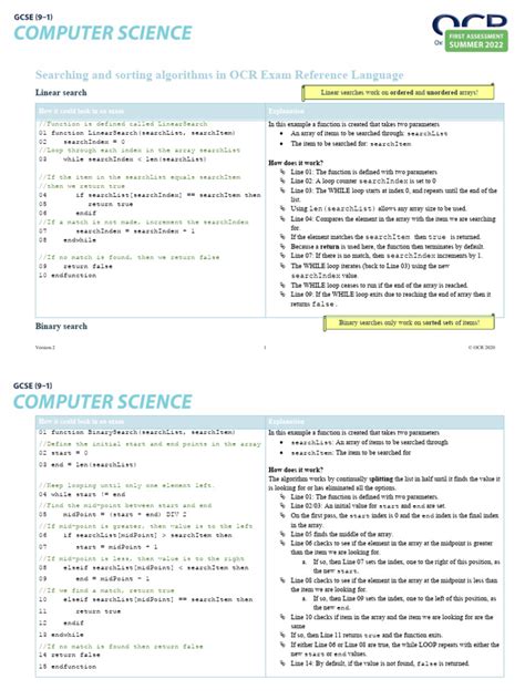 guide to searching and sorting algorithms in ocr exam reference language download free pdf