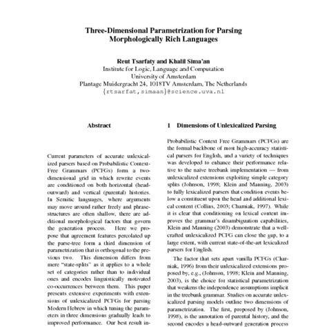 three dimensional parametrization for parsing morphologically rich languages acl anthology