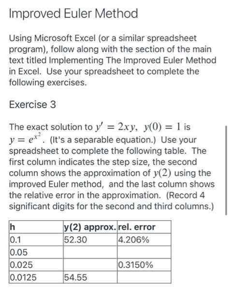 solved improved euler method using microsoft excel or a