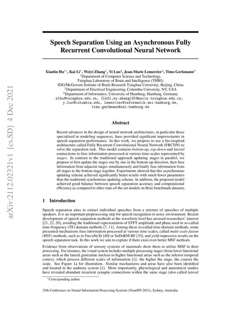 speech separation using an asynchronous fully recurrent convolutional neural network deepai