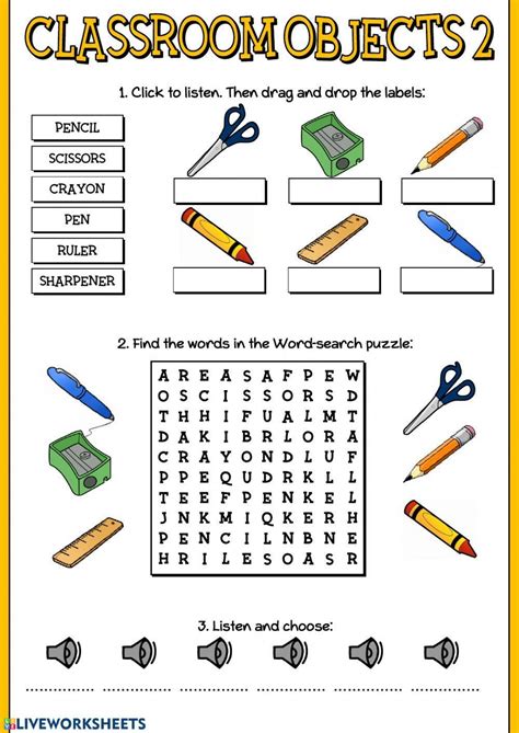classroom objects 2 worksheet live worksheets