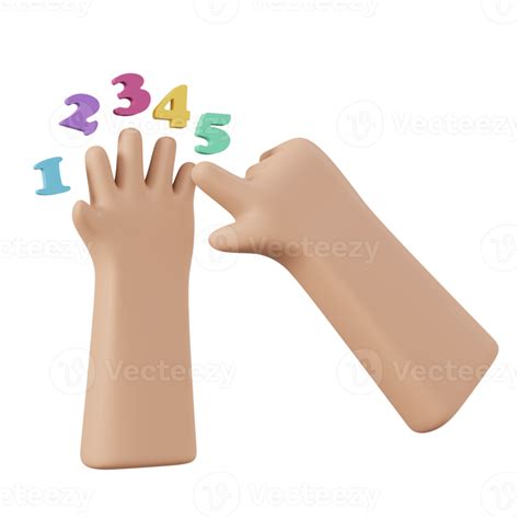 Representación 3d de la mano matemática del niño contando el dedo de