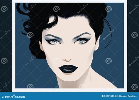 An Illustration Of A Woman With Black Lips And Blue Eyes Stock Illustration Illustration Of