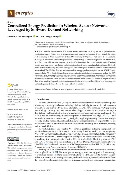 pdf centralized energy prediction in wireless sensor networks leveraged by software defined