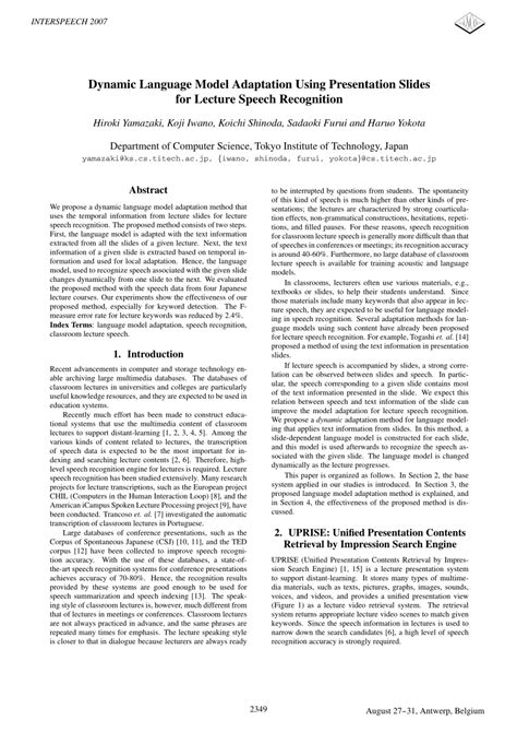 pdf dynamic language model adaptation using presentation slides for lecture speech recognition