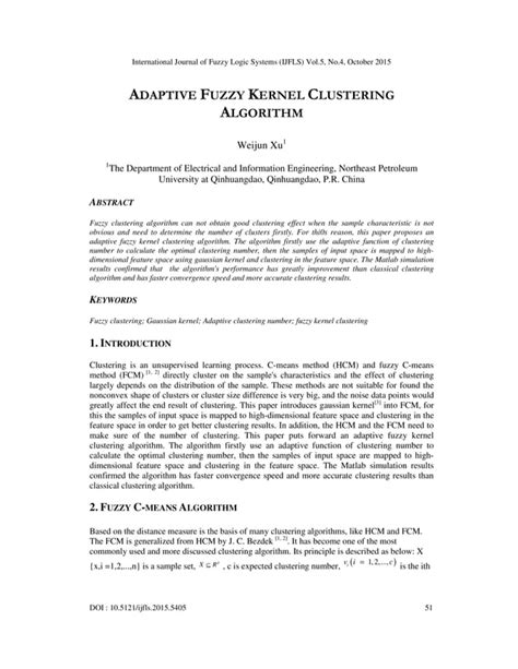 adaptive fuzzy kernel clustering algorithm pdf