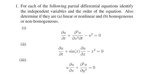 solved 1 for each of the following partial differential