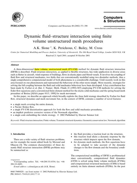 2002 dynamic fluid structure interaction using finite volume unstructured mesh procedures pdf